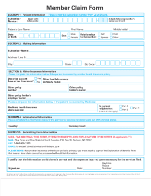 Fillable Online Member Claim Form Requirements 2023 - Bluecrossnc Fax ...
