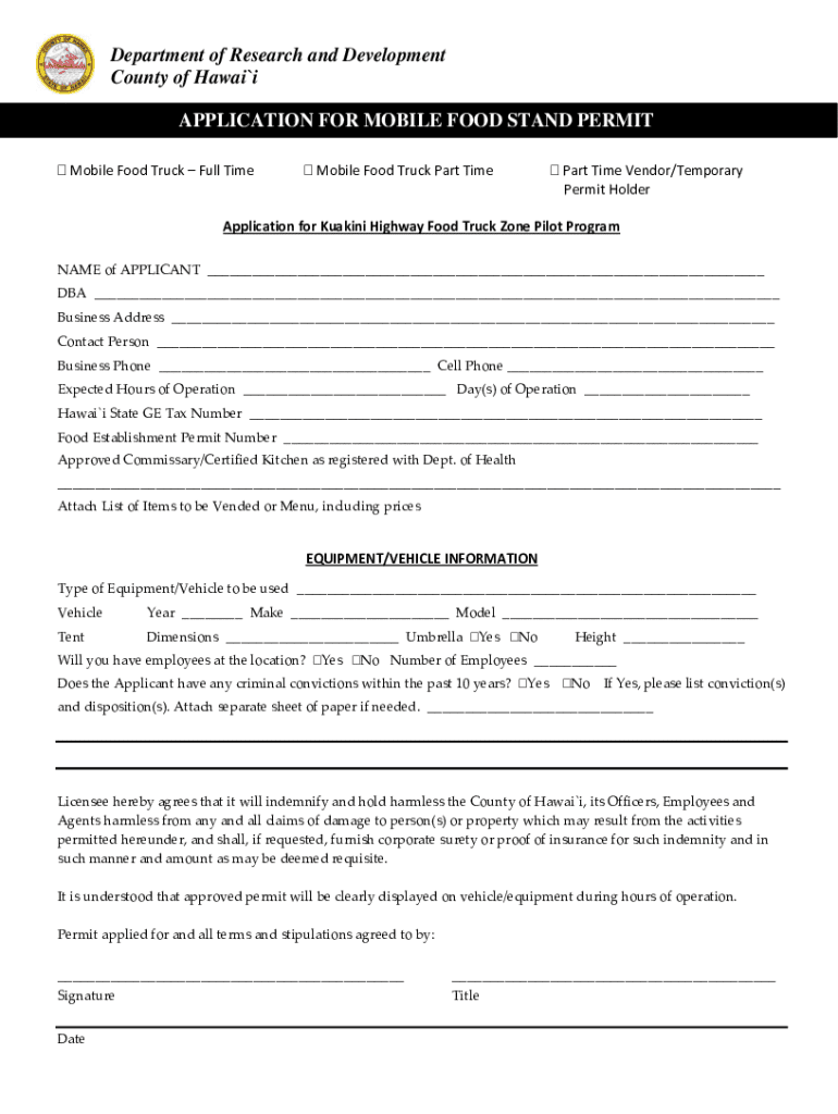 Fillable Online Mobile Food Stand Permit Application - County of Hawai ...