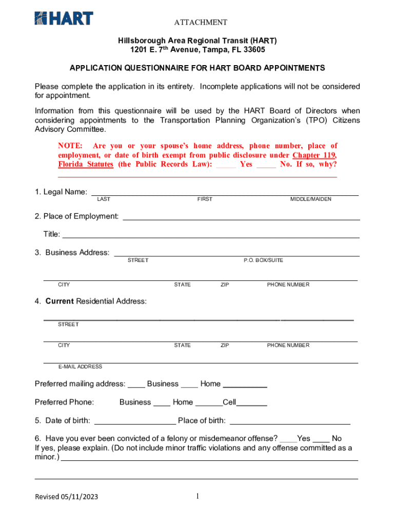 Fillable Online Hillsborough Commissioners Seek Applicants for HART ... Fax Email Print - pdfFiller