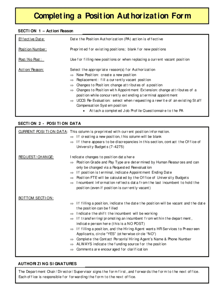 Fillable Online Completing a Position Authorization Form Fax Email Print - pdfFiller