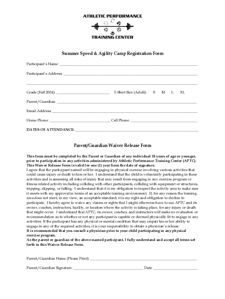 Fillable Online APTC Summer 2024 Speed 0 Agility Registration Form Fax Email Print - pdfFiller
