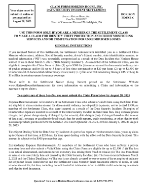 Fillable Online Horizon House Data Security Incident Settlement Claim ...
