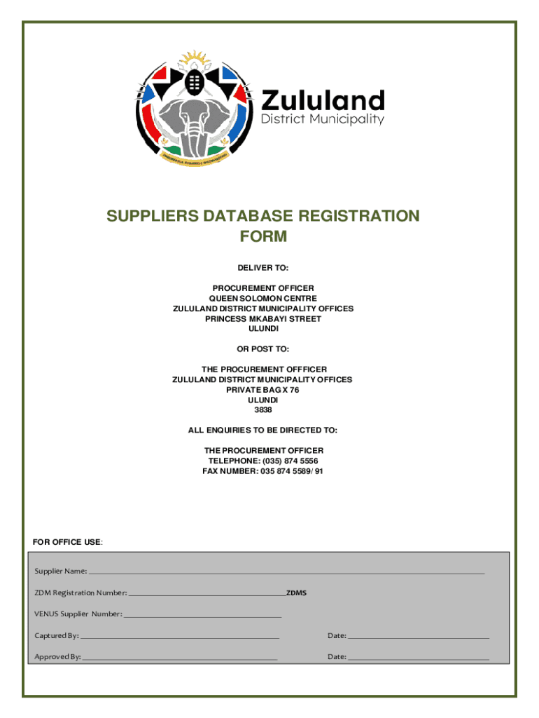 Fillable Online Suppliers Database Registration Form - Zululand District Municipality 2023 Fax ...