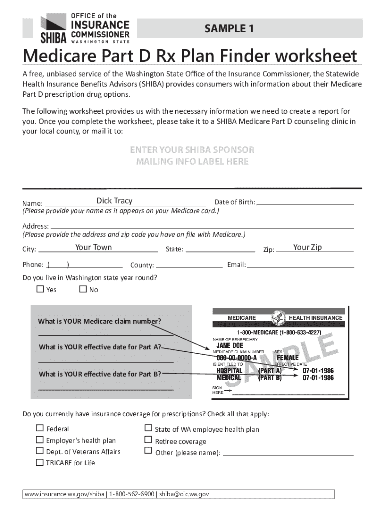 Fillable Online Medicare Part D Rx Plan Finder worksheet Fax Email ...