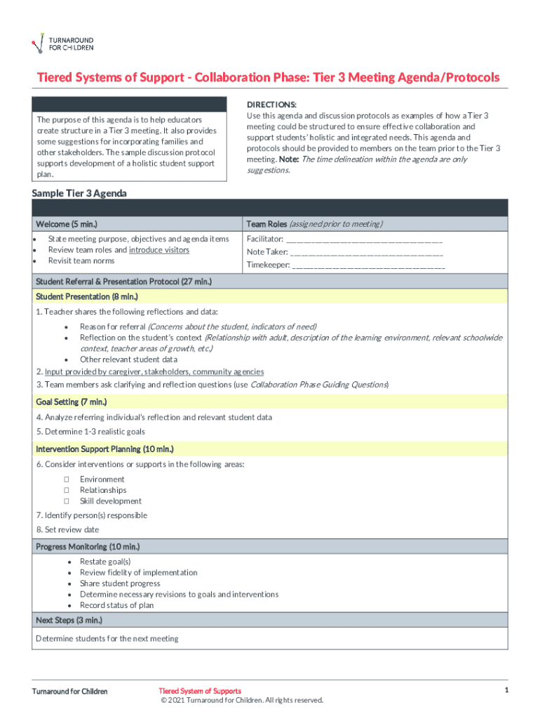 Fillable Online Tier 3 Meeting Agenda 2021 - Collaborative Support for ...