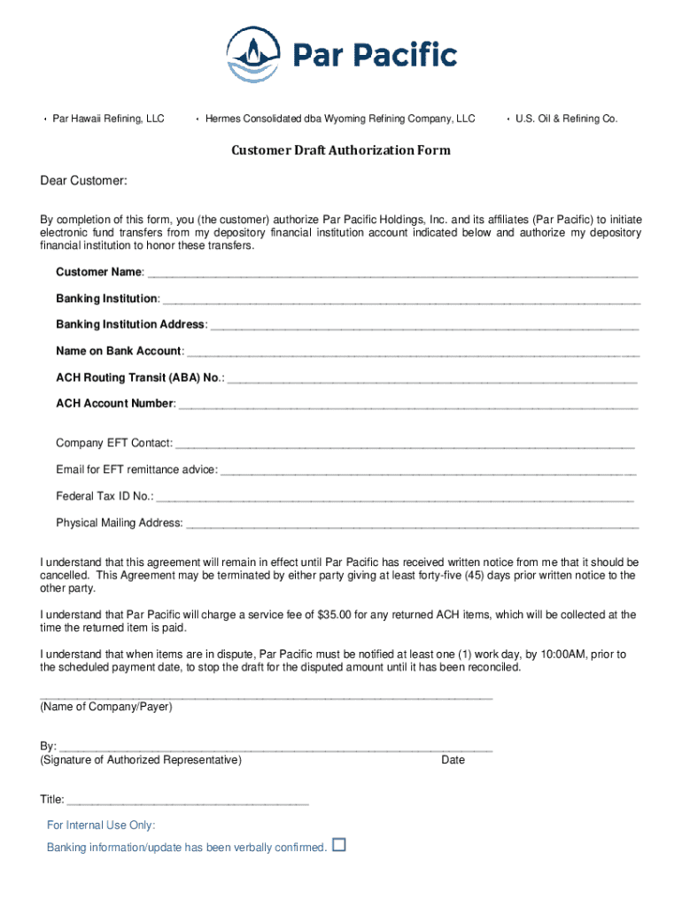 Fillable Online Customer Draft Authorization Form Fax Email Print ...