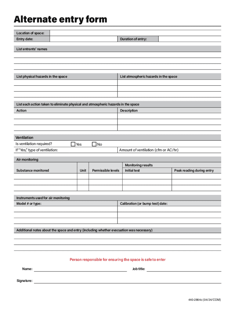 Fillable Online 2024 Alternate Entry Form for Hazard Assessment and ...
