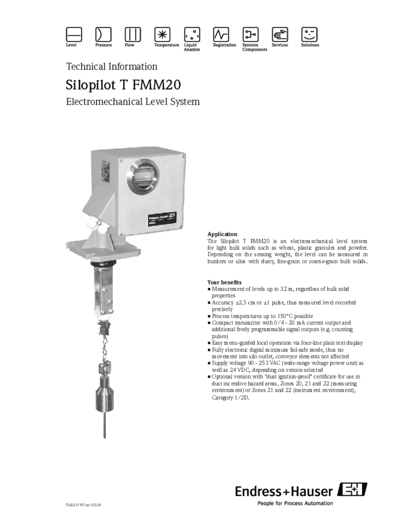 Fillable Online Silopilot T Fmm20 Electromechanical Level System - 2023 ...