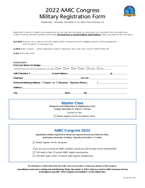 Fillable Online 2022 Aarc Congress Military Registration for Health ...