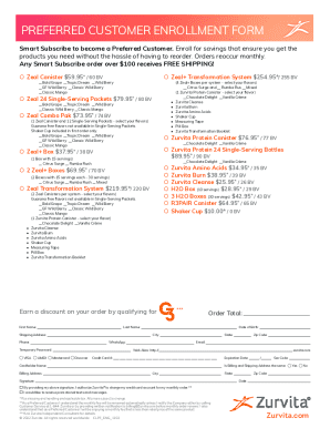 Fillable Online 2022 Preferred Customer Enrollment for Zurvita Savings ...