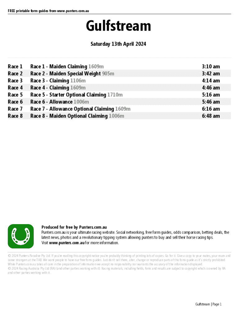 Fillable Online Gulfstream Printable Form Guide - Saturday 13th April 2024. FREE Printable Horse ...