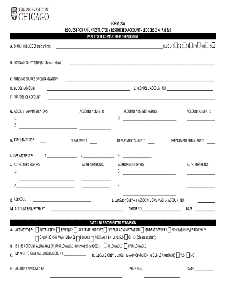 Fillable Online Fillable Online finserv uchicago FORM 70A REQUEST FOR ...