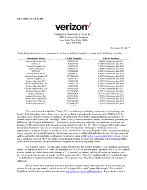 Fillable Online Verizon Eligibility Letter and Debt Exchange ...