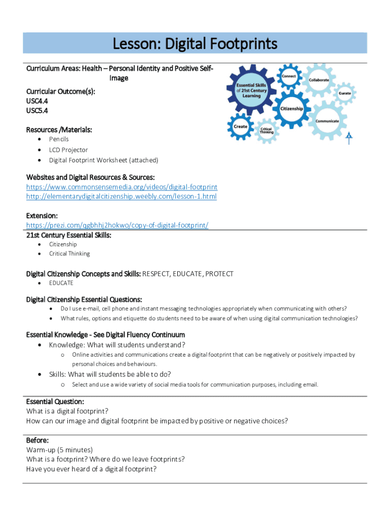 Fillable Online Lesson: Digital Footprints - Transliterate Librarians ...