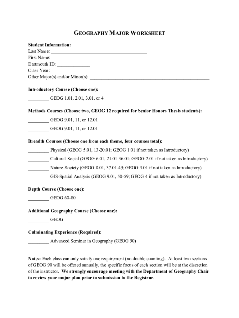 Fillable Online GEOGRAPHY MODIFIED MAJOR WORKSHEET \'21-\'23 Fax Email Print - pdfFiller