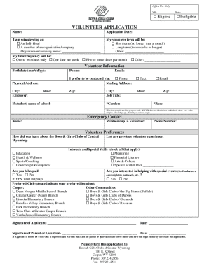 Fillable Online Volunteer Application Form for Boys & Girls Clubs of ...