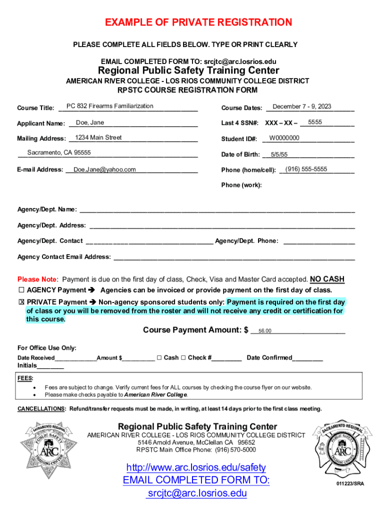 Fillable Online 2023 Rpstc Course Registration - Pc 832 Firearms ...