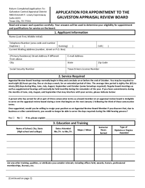 Fillable Online Application for Appointment to the Galveston Appraisal Review Board - 2023 Fax ...