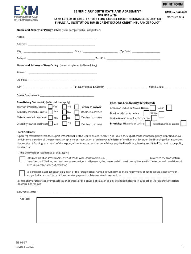 Fillable Online Beneficiary Certificate and Agreement. Beneficiary ...