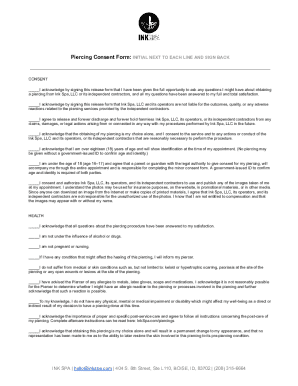 Fillable Online Piercing Consent Form 2023 - Acknowledgment & Waiver of ...