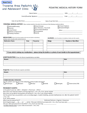 Fillable Online Pediatric Medical History Form 2023: Comprehensive ...