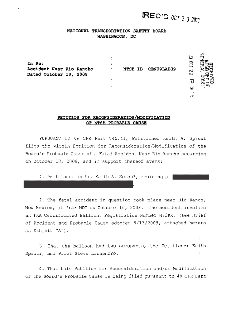 Fillable Online Reconsideration of Ntsb Probable Cause for Fatal ...