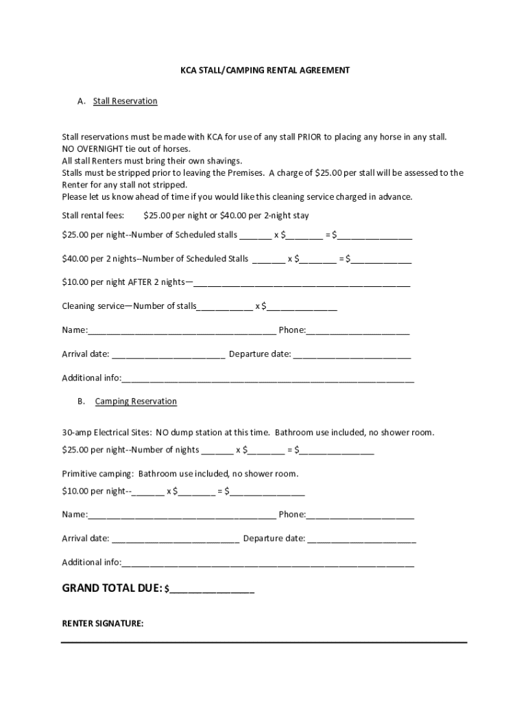 Fillable Online 2023 Kca Stall and Camping Rental Agreement for Horse Owners Fax Email Print ...