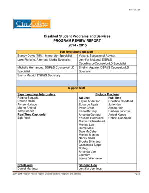 Fillable Online 2014-2015 Disabled Students Programs and Services Program Review Report Fax ...