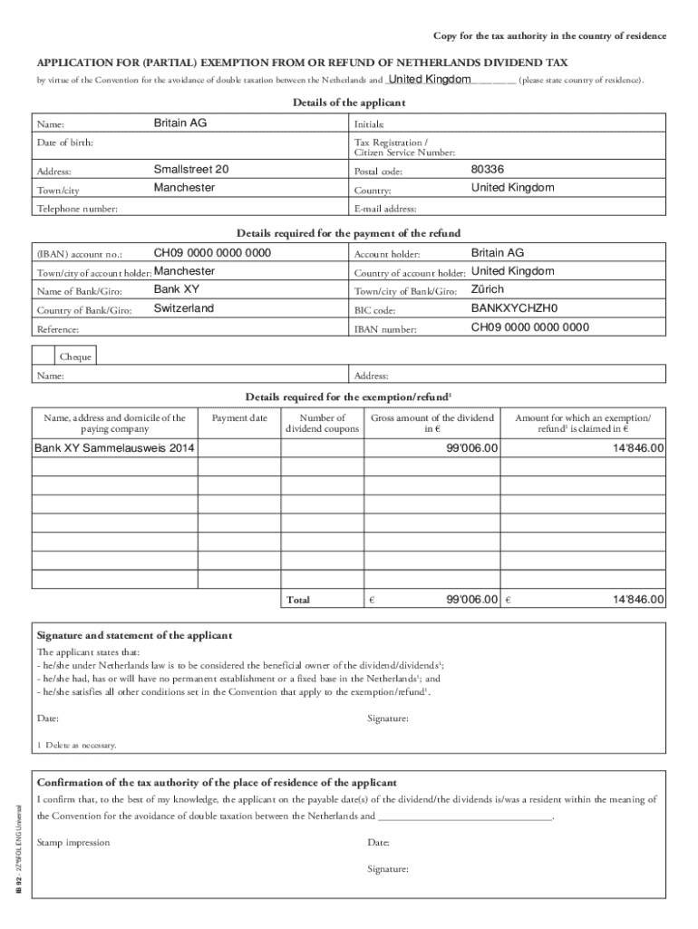 Fillable Online Application for (partial) relief at source from or ...