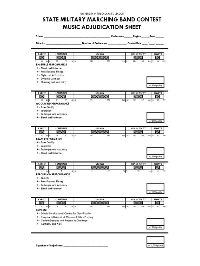Fillable Online state military marching band contest music adjudication ...