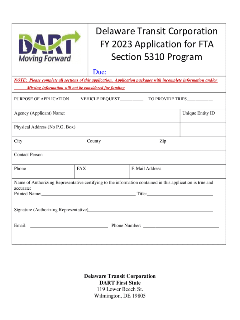 Fillable Online Delaware Transit Corporation FY 2023 Application for ...