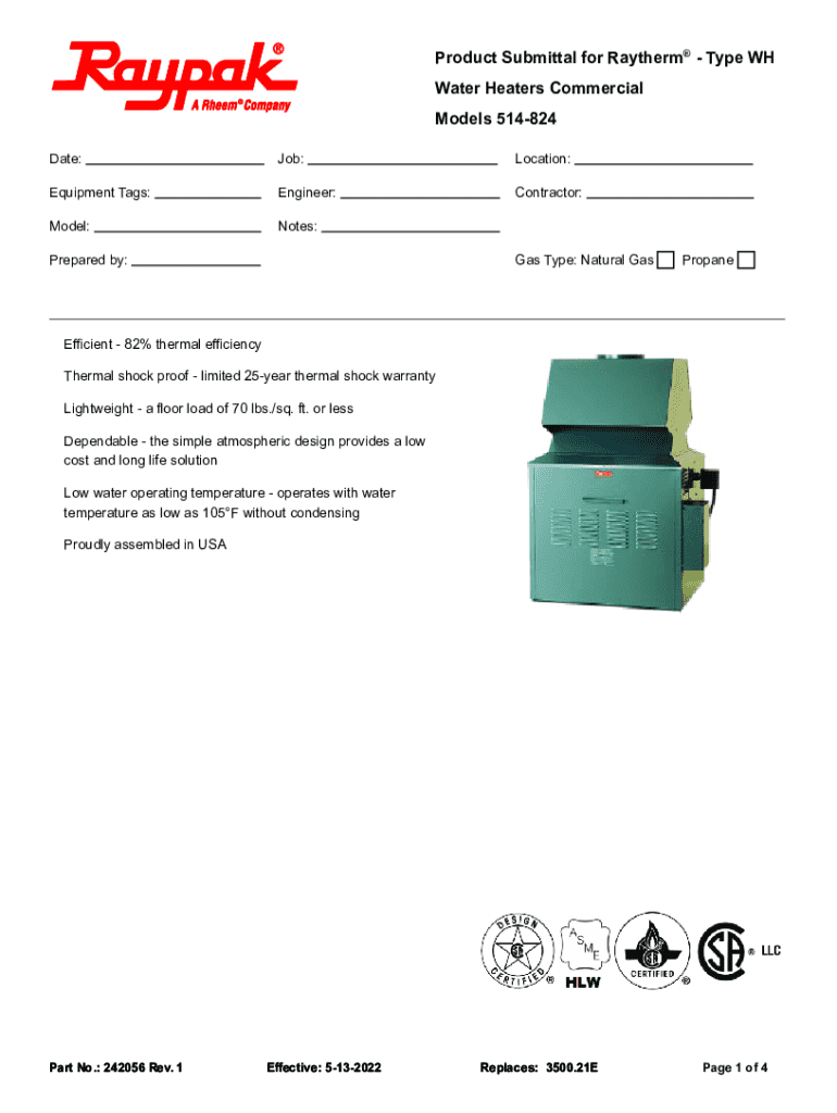 Fillable Online Raypak RAYTHERMWater Heater, 514-824 - JP Trading Inc. Fax Email Print - pdfFiller