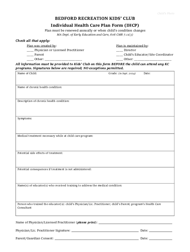 Fillable Online Bedford Recreation Kids\' Club Summer and School Year ... Fax Email Print ...
