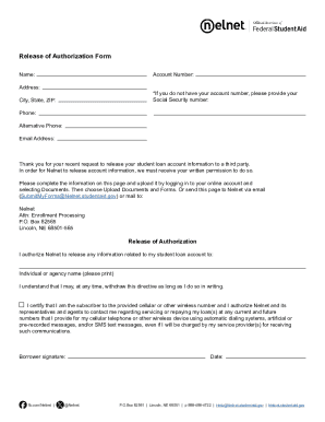 Fillable Online Release of Authorization Form for Student Loan ...
