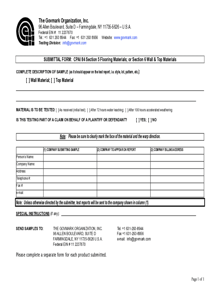 Fillable Online Govmark - CPAI 84 Submittal Form. Govmark - CPAI 84 ...