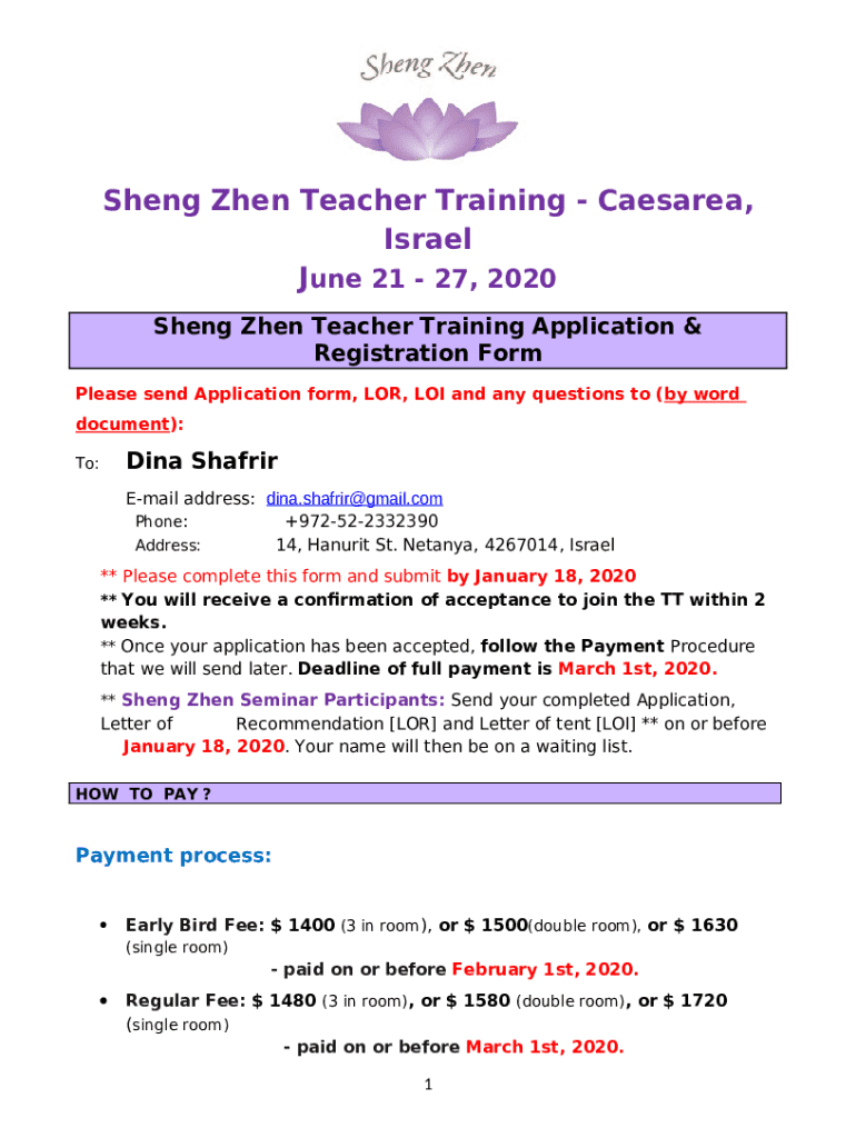 Sheng Zhen Teacher Training Application & Registration Doc Template ...