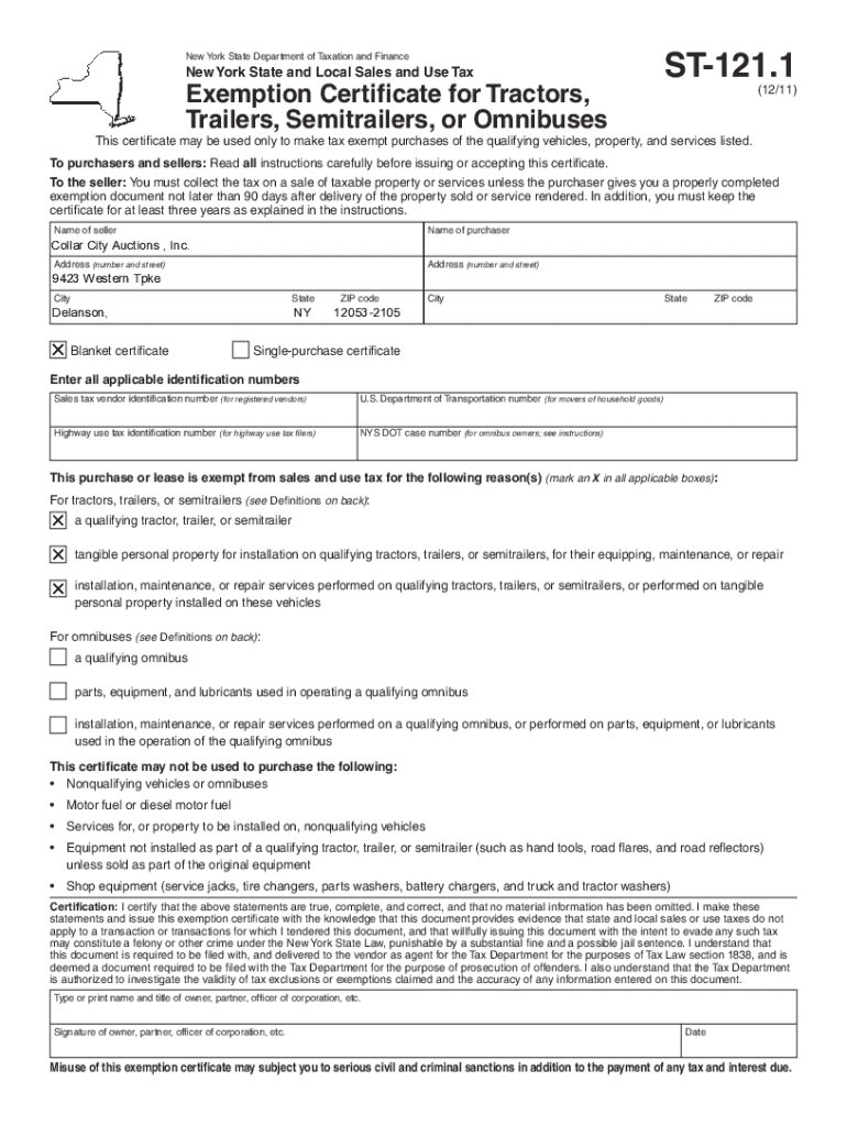 Fillable Online Form ST-121.1:12/11: Exemption Certificate for ...