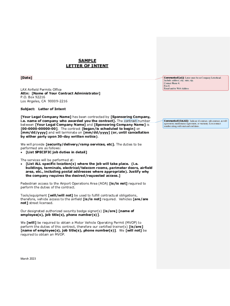 Fillable Online Fillable Online lawa Letter of Intent - Los Angeles ...