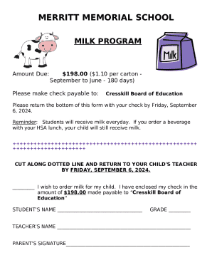 Milk Program Order Doc Template | pdfFiller