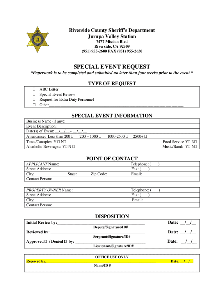 Fillable Online Riverside County Sheriff\'s Department - Jurupa Valley ...