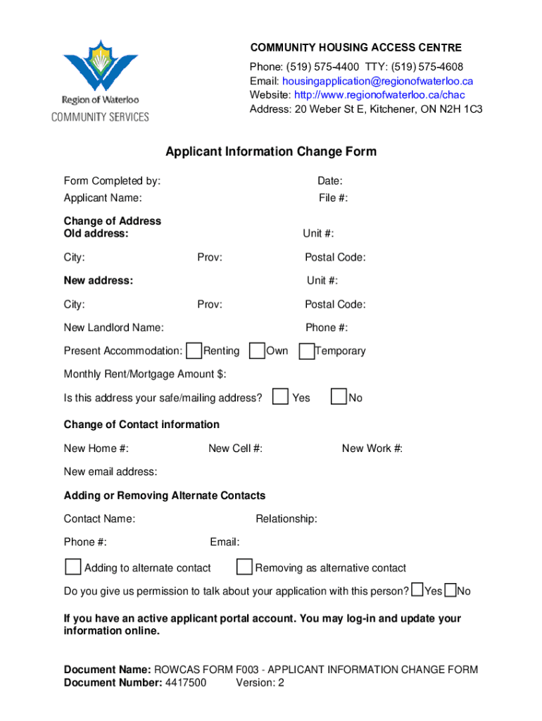 Fillable Online Applicant Information Change Form - Community Housing ...