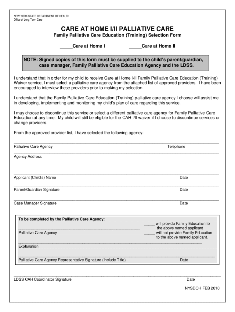 Fillable Online Family Palliative Care Education Selection Form - Nys ...