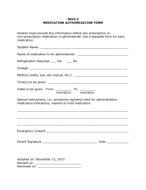Fillable Online Medication Authorization Form 2023: Parent Guidelines ...