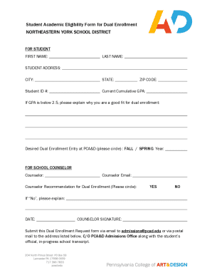Fillable Online Dual Enrollment Eligibility Form 2023 - Northeastern York School District Fax ...