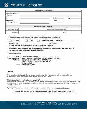 Fillable Online Shutter Template Submission Form 2023 - Norman International Fax Email Print ...