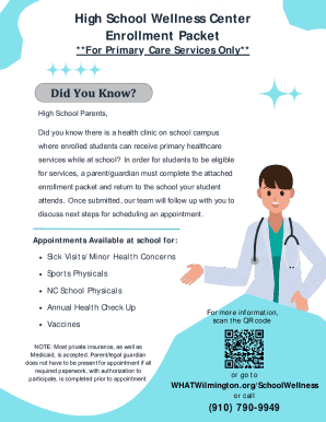 Fillable Online High School Wellness Center Enrollment Packet 2023 ...