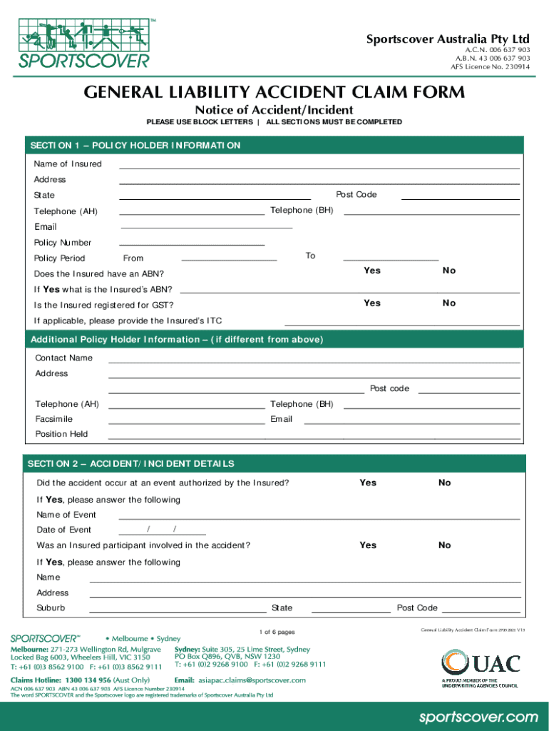 Fillable Online Fillable Online GENERAL LIABILITY ACCIDENT CLAIM FORM ...