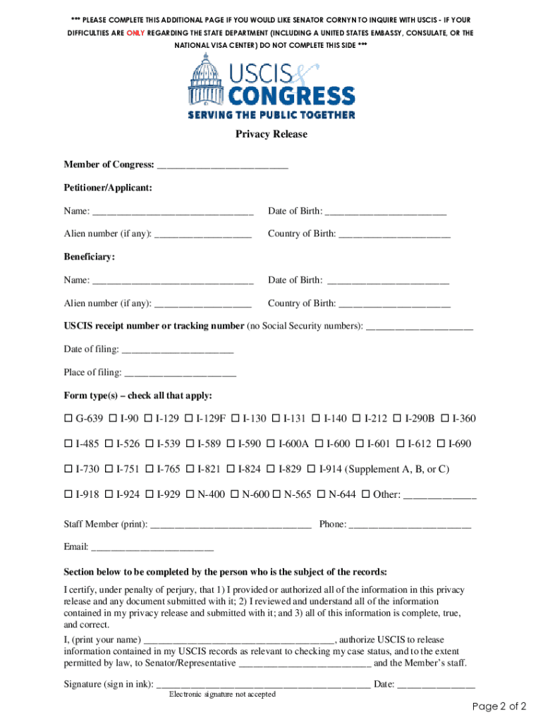 Fillable Online Immigrant Authorization Form - Senator John Cornyn 2023 Fax Email Print - pdfFiller
