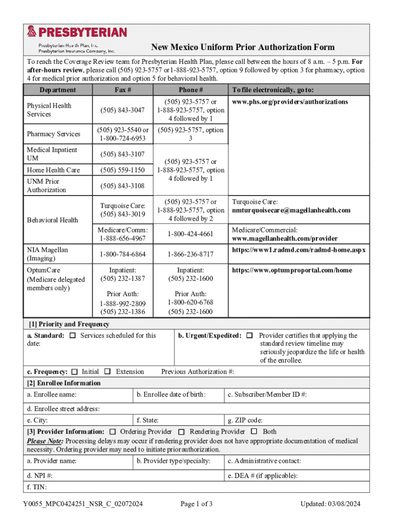 Fillable Online Presbyterian\'s New Standard Prior Authorization Form ...
