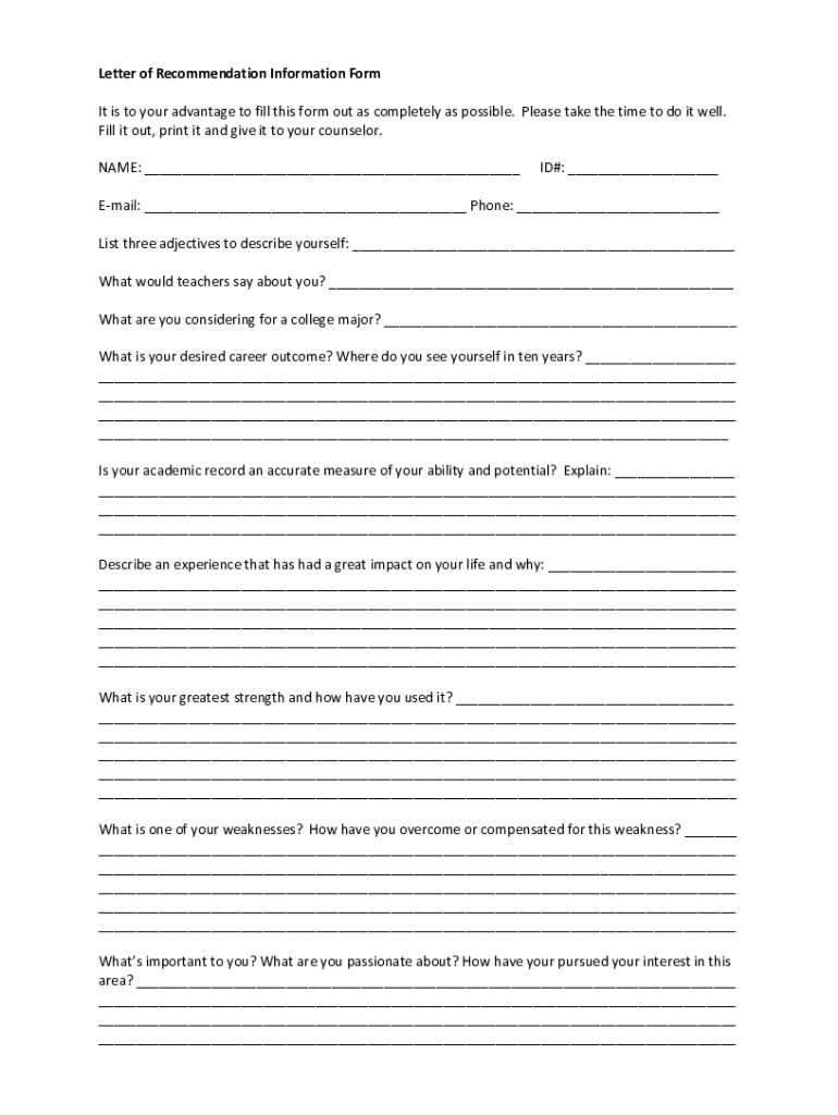 Fillable Online Recommendation Letters or Forms Fax Email Print - pdfFiller